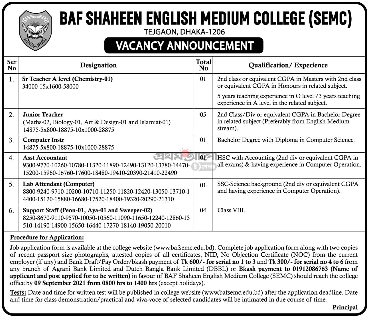 BAF Shaheen English Medium College Job Circular