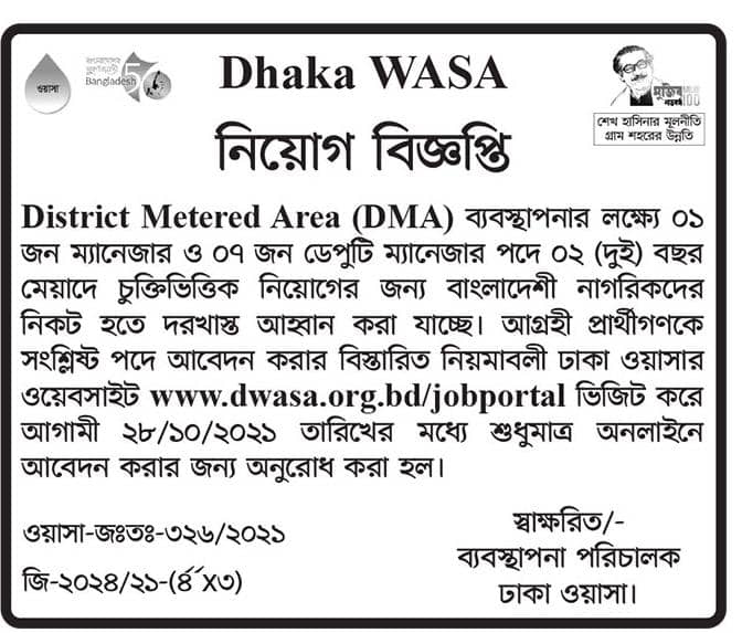 Dhaka WASA Job Circular