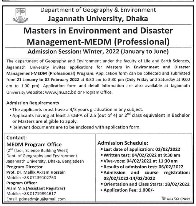 Masters in Environment and Disaster Management