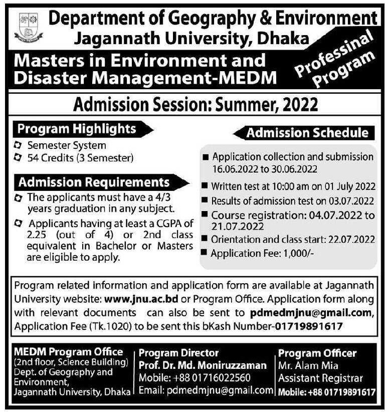 Masters in Environment and Disaster Management