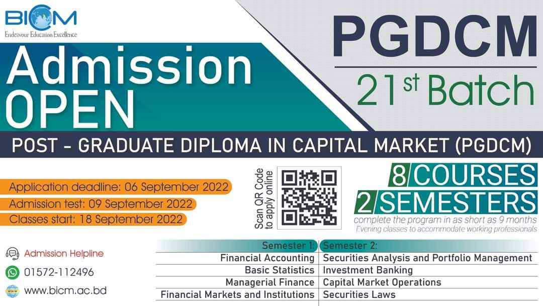 Post Graduate Diploma in Capital Market (PGDCM) at BICM