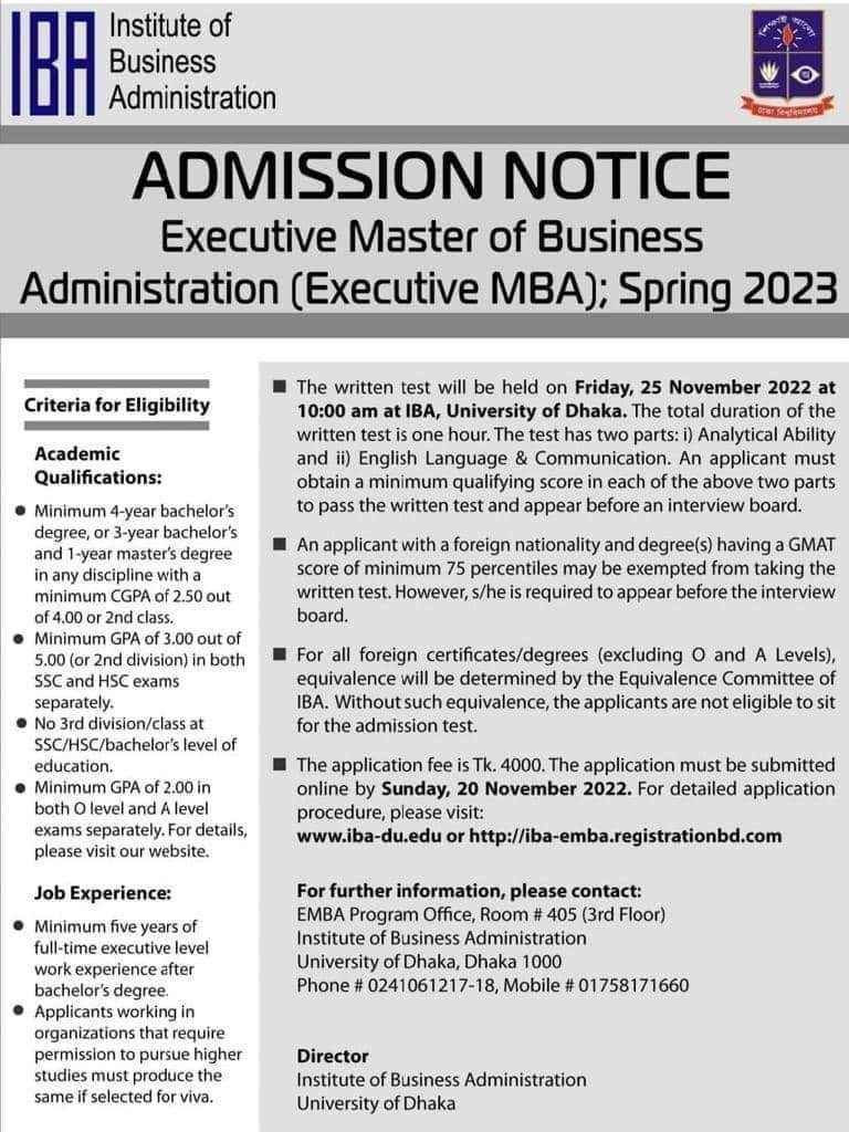 DU Evening MBA Admission Circular DU Executive MBA Program