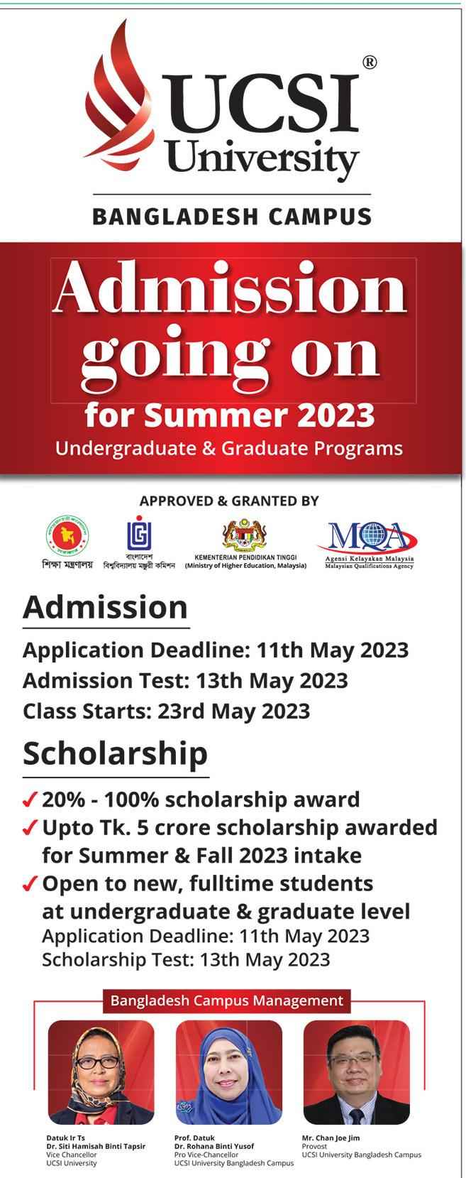 UCSI University Bangladesh Admission Circular